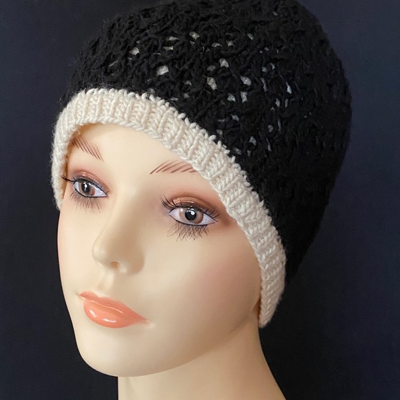 Hand Crafted | Accessories | New Hand Knitted Lacy Layered Hat Black ...